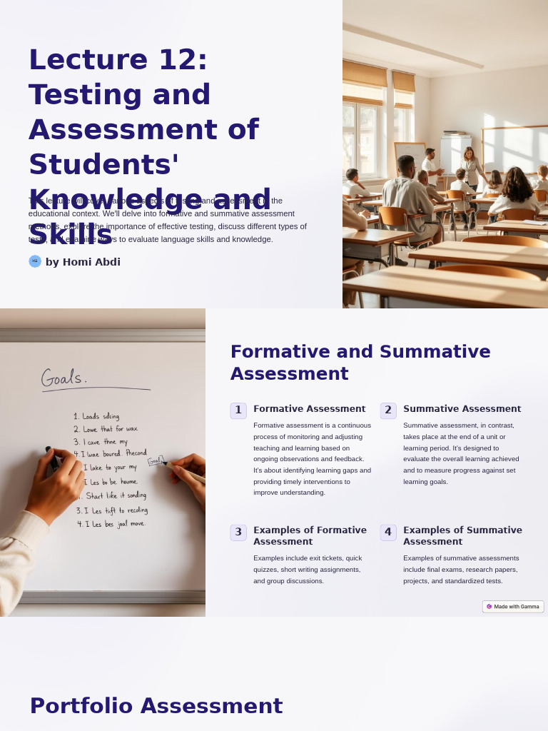 Lecture 12 Testing and Assessment of Students Knowledge and Skills ...