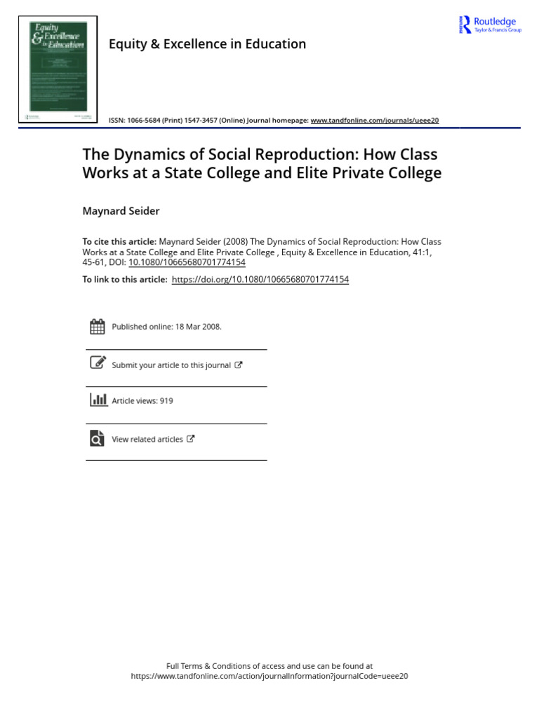 The Dynamics of Social Reproduction How Class Works at A State College ...