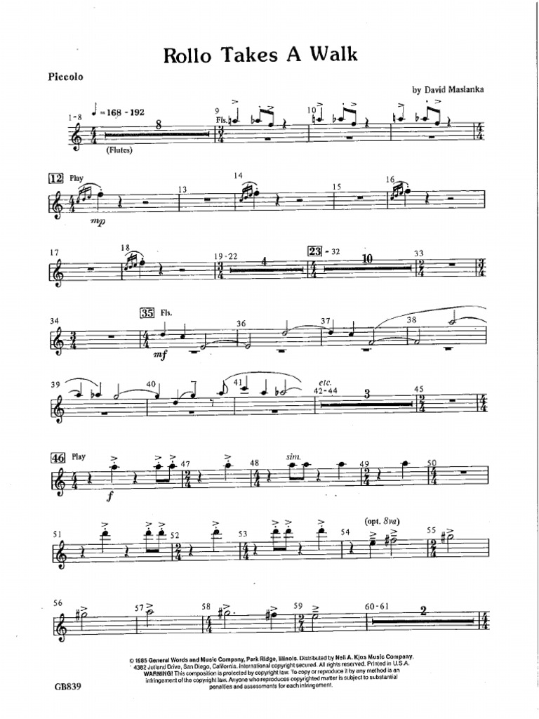 David Maslanka - Rollo Takes A Walk (Parti) | PDF