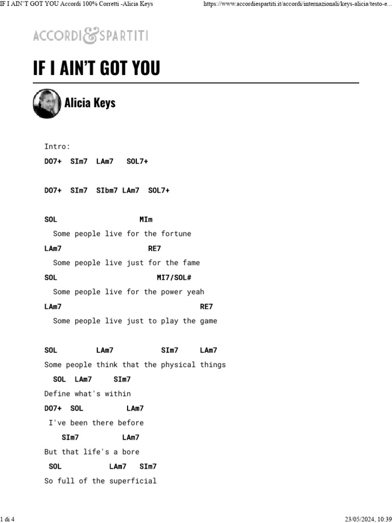 IF I AIN'T GOT YOU Alicia Keys | PDF | Songs Written