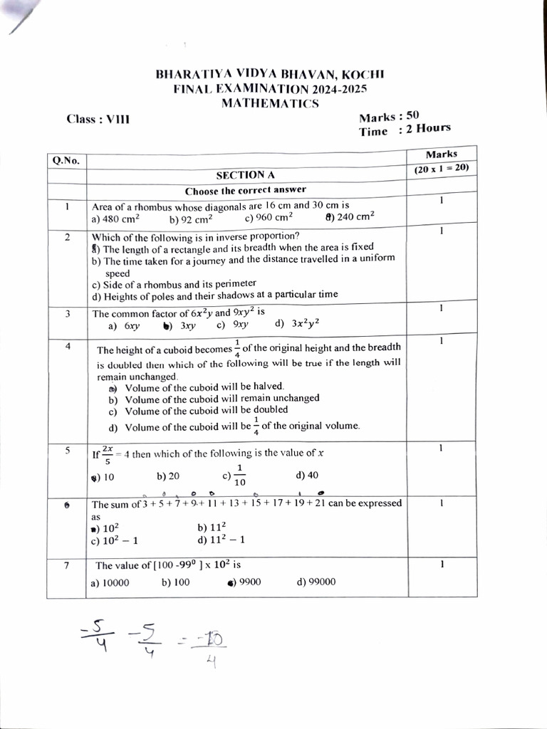 Class 8 Maths Question Paper | PDF | Area | Length