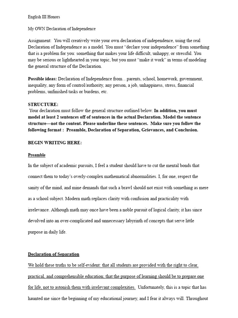 My Own Declaration of Independence | PDF | Mathematics | Cognition