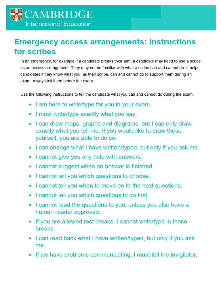 Emergency Access Arrangements - Instructions For Scribes | PDF