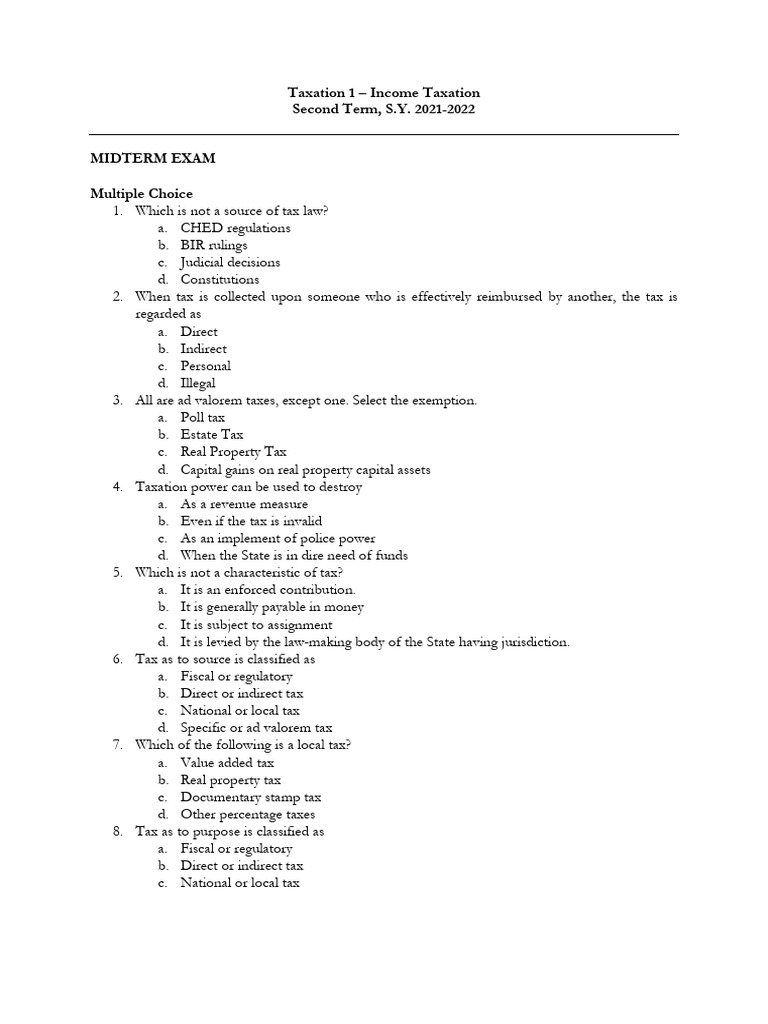 Midterm Exam | PDF | Taxes | Property Tax