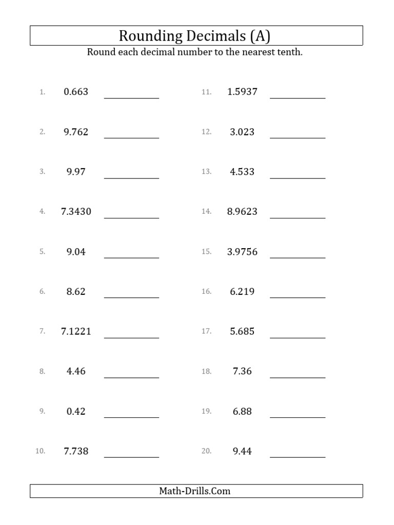 Rounding Various Decimals To Tenths | PDF