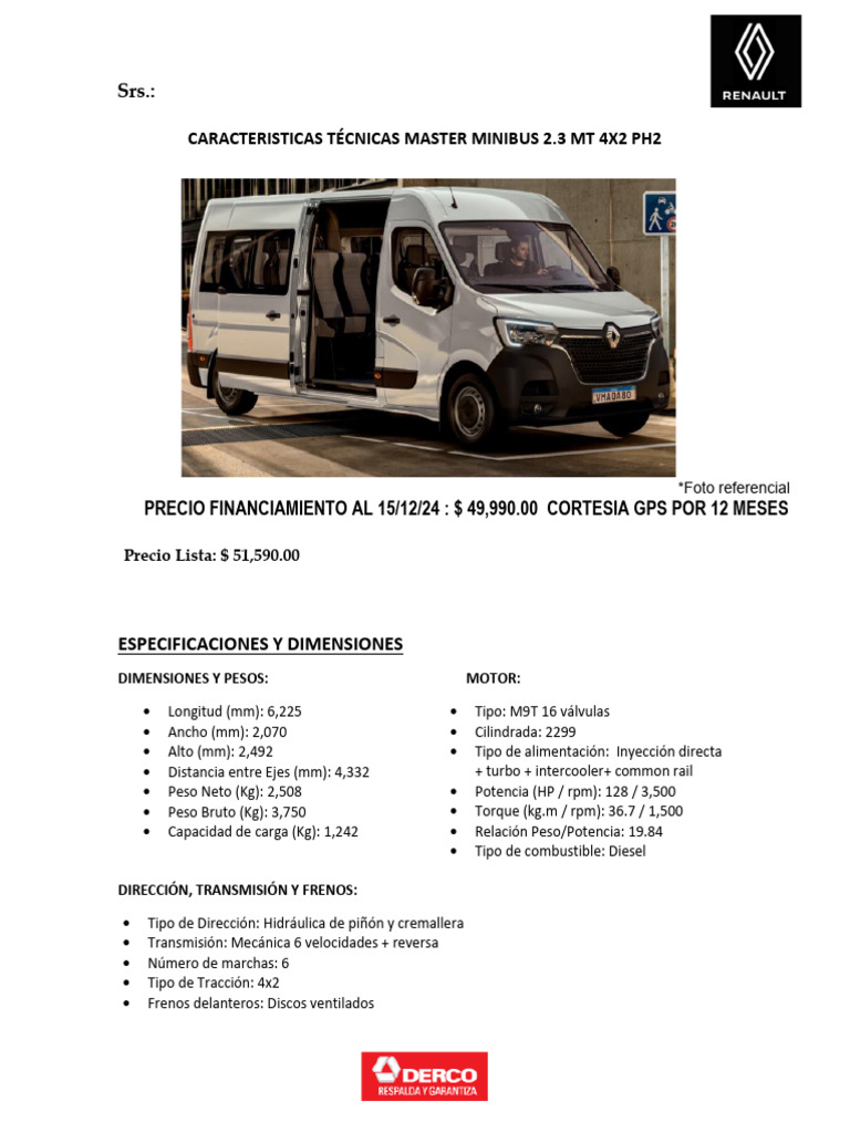 Master Minibus 2.3 MT 4x2 PH2 Especificaciones | PDF | Coche | Vehículo ...