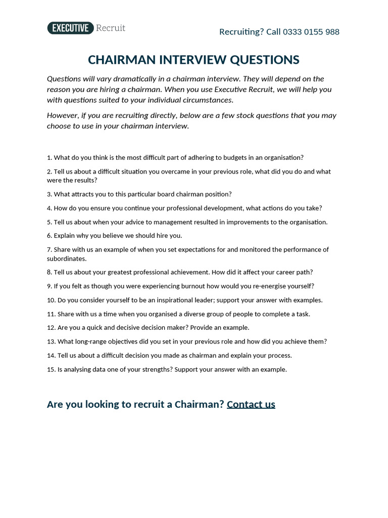 Chairman Interview Question Guide | PDF