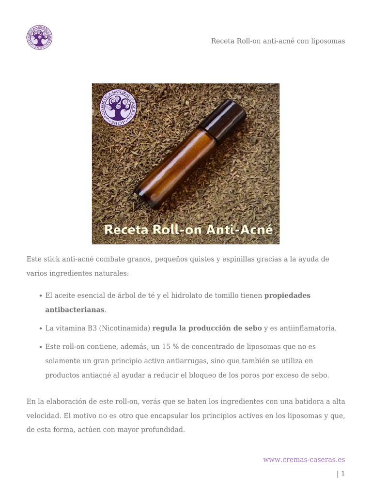 Receta Roll-on anti-acné con liposomas | PDF