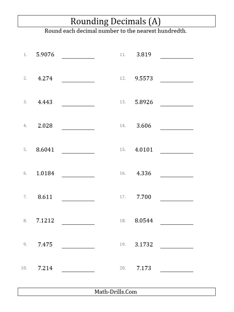 Rounding Various Decimals To Hundredths | PDF