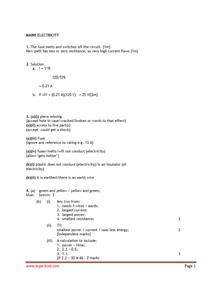 FORM 4 TOPIC 36. MAINS ELECTRICITY A Teacher - Co - .Ke | PDF | Fuse ...