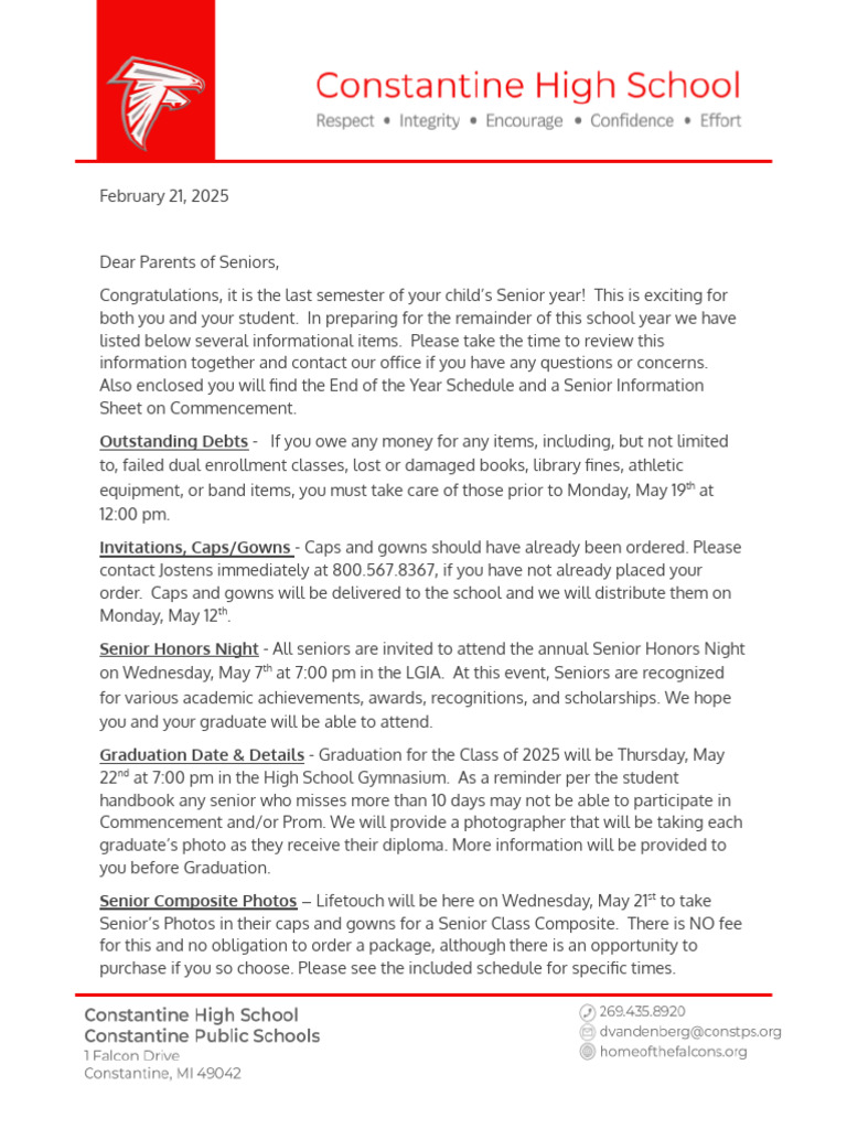 Spring Letter to Senior Parents 2025 | PDF