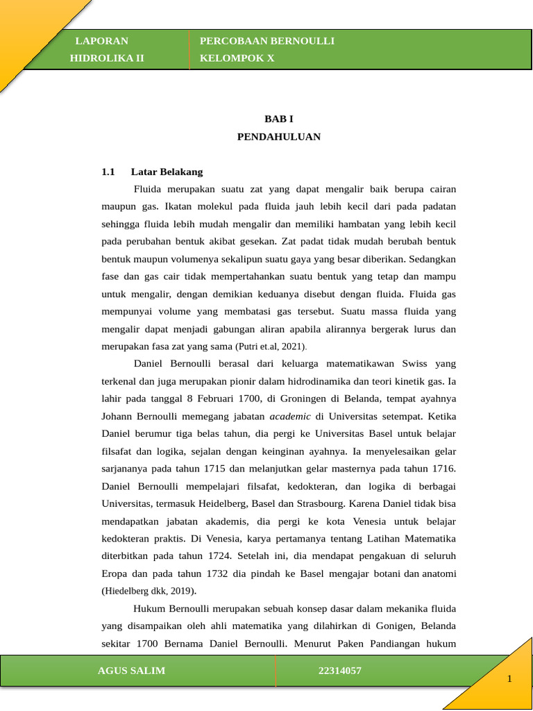 LAPORAN LENGKAP BERNOULLI AGUS | PDF