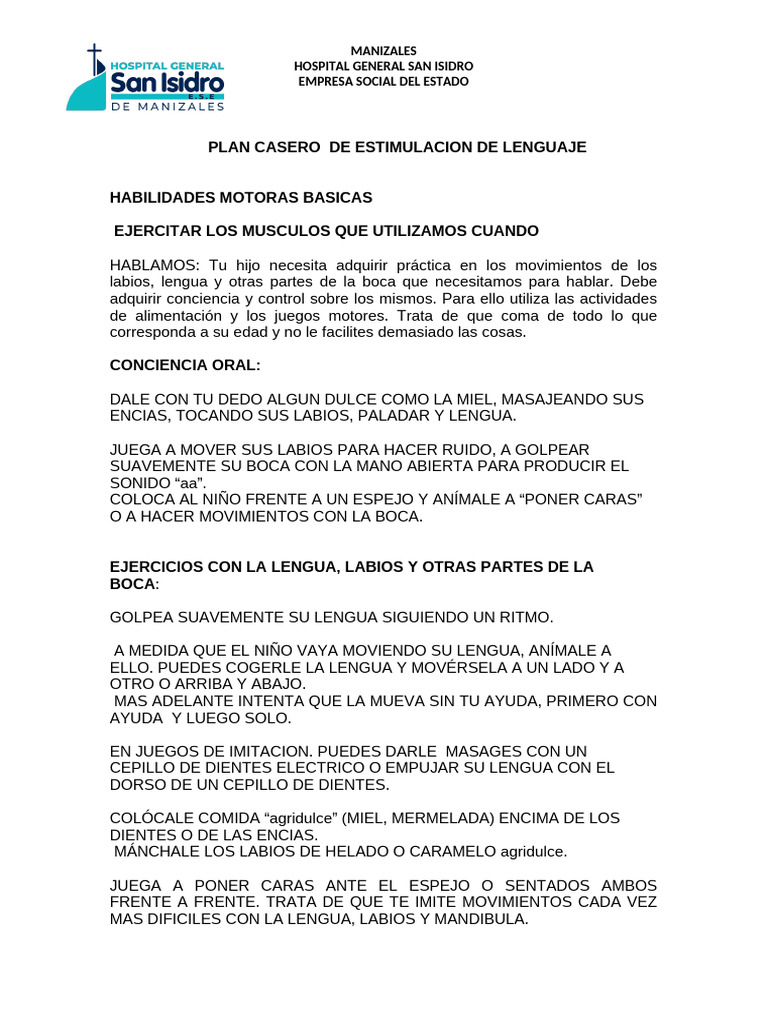 Plan Casero de Estimulacion de Lenguaje | PDF | Boca | Comunicación