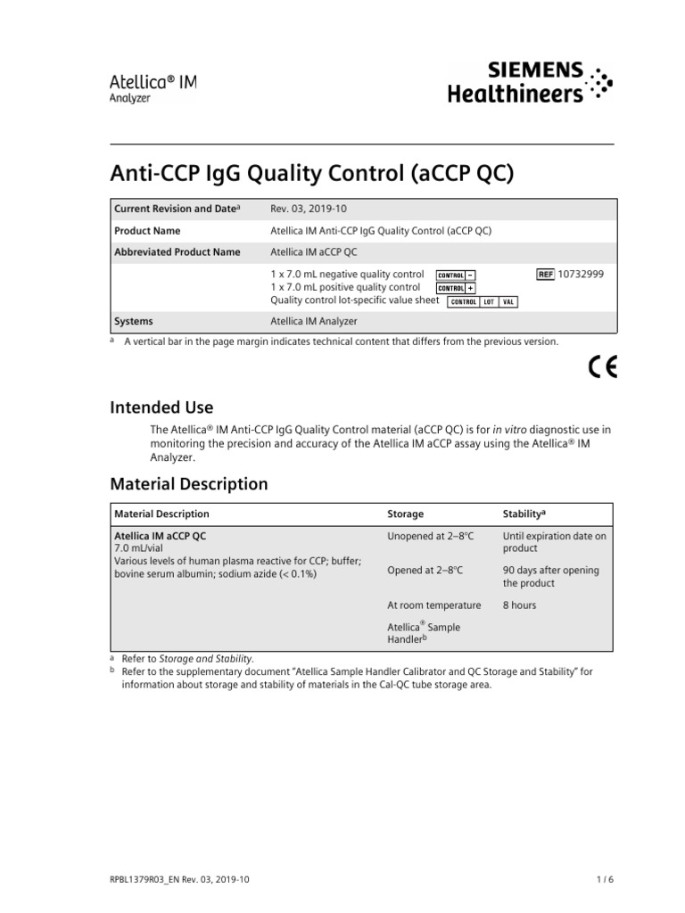 aCCP QC - anti-CCP - IgG - Quality - Control - 10732999 - 2019.10 - Rev ...