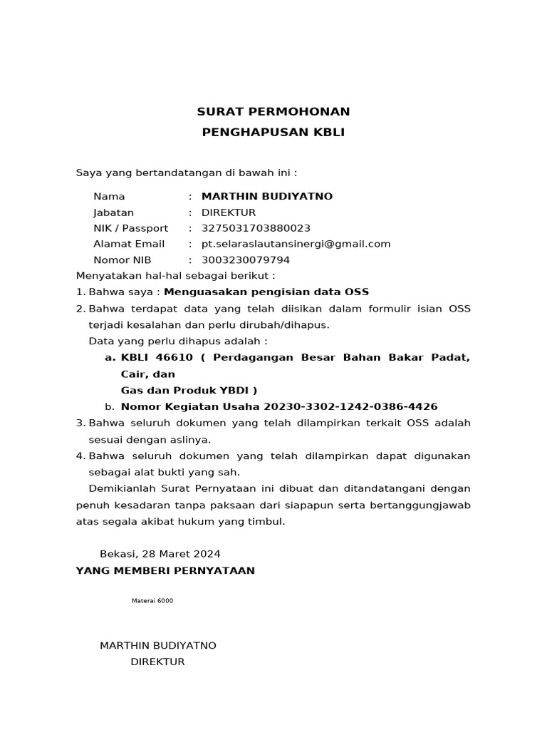 Surat Rollback OSS | PDF