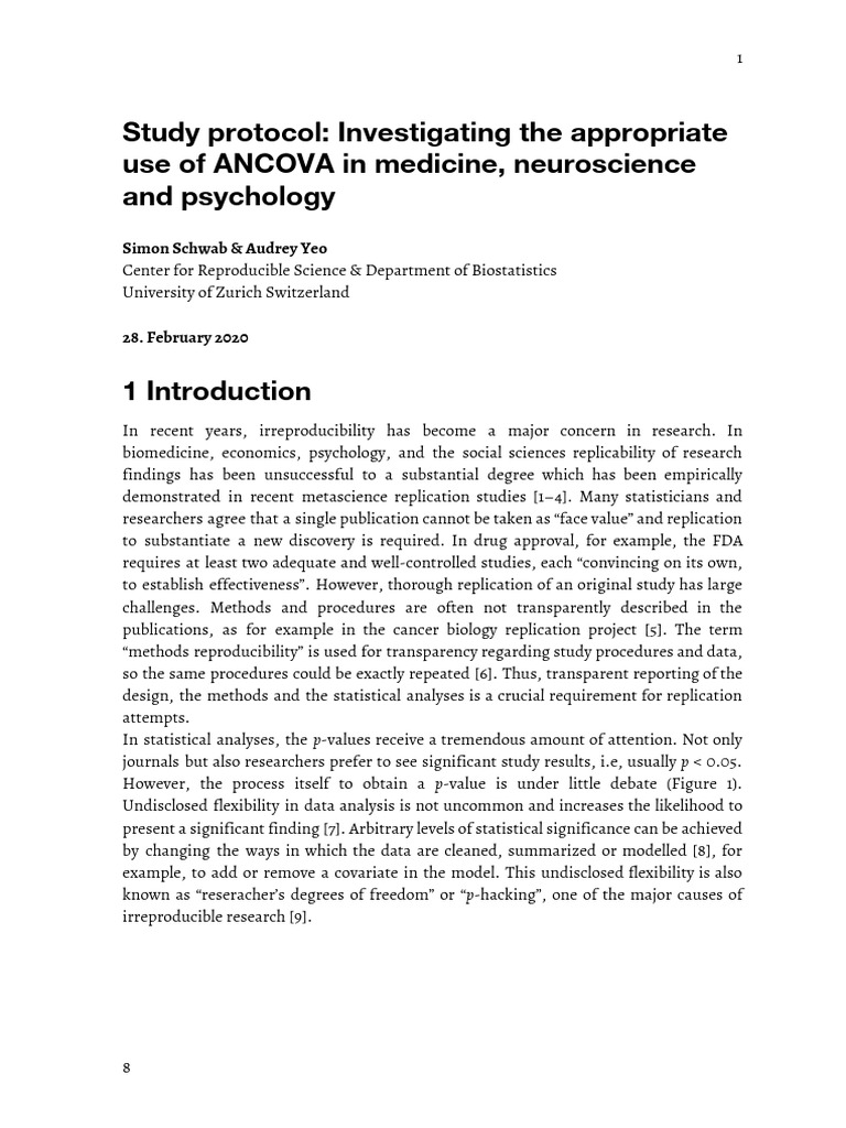 Study Protocol - Investigating The Appropriate Use of ANCOVA in ...