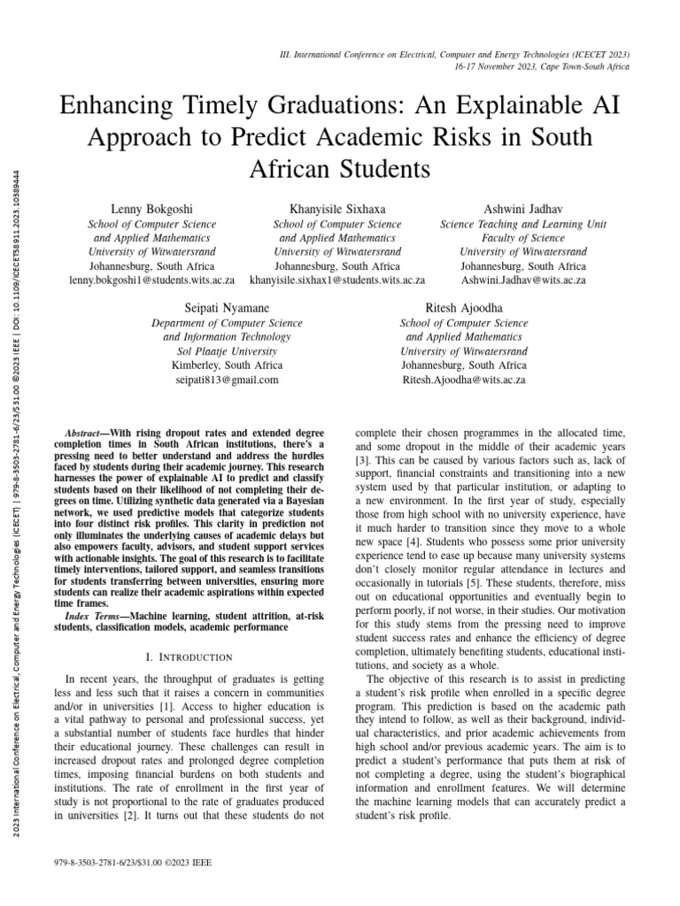 Enhancing Timely Graduations An Explainable AI Approach To Predict Academic Risks in South ...
