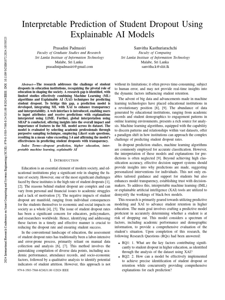 Interpretable Prediction of Student Dropout Using Explainable AI Models Paper 5 | PDF | Machine ...