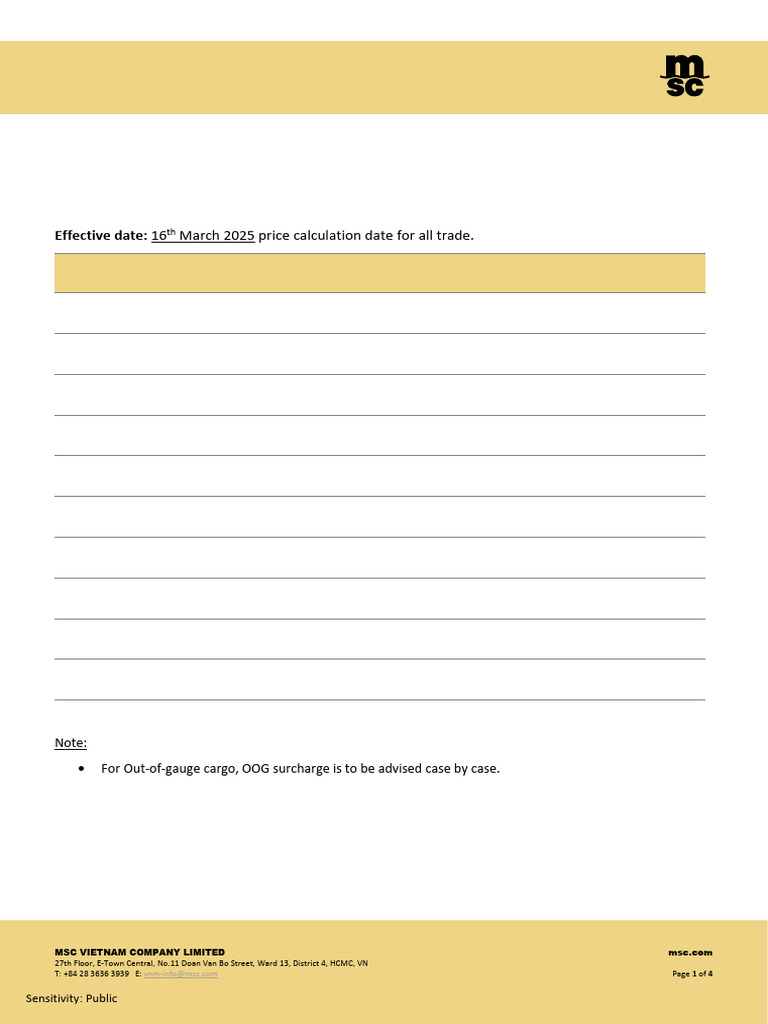 MSC Vietnam Local Charges 2025 | PDF | Service Industries | Payments
