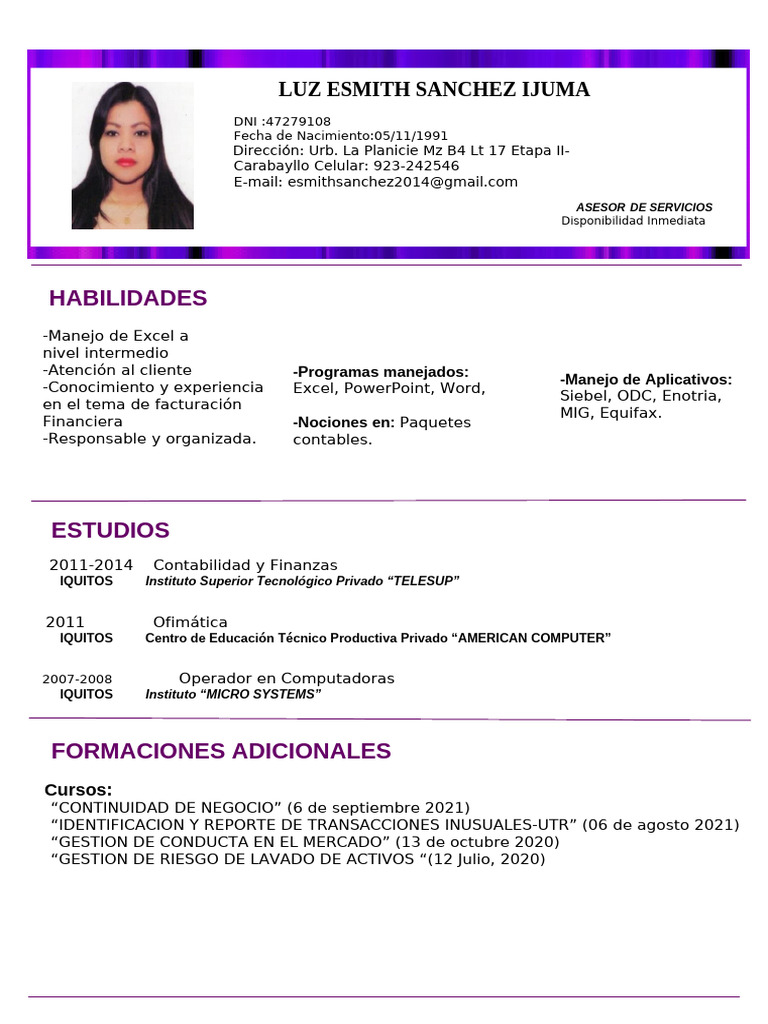 Luz Sanchez CV | PDF | Contabilidad | Business