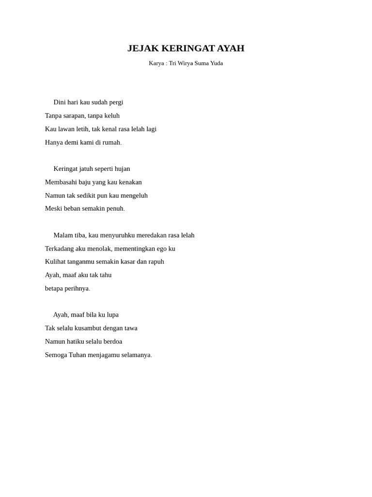 JEJAK KERINGAT AYAH - puisi, karya Tri Wirya Suma Yuda | PDF