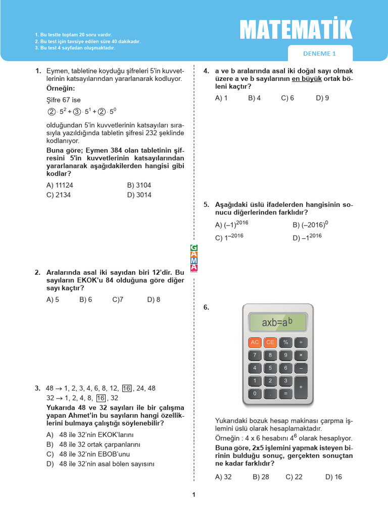 Filespdf Soru BankNAR8MATNAR20820MAT20DENEME Ultrafenakademi - PDF 2 | PDF