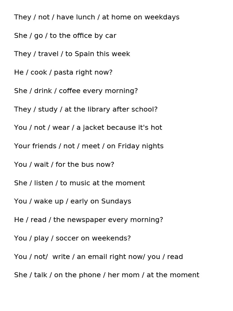 Simple Present and Continuous Make The Sentence | PDF