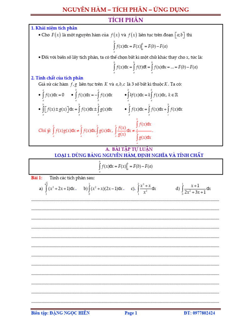 Bai Tap Tu Luan Va Trac Nghiem Tich Phan Dang Ngoc Hien | PDF