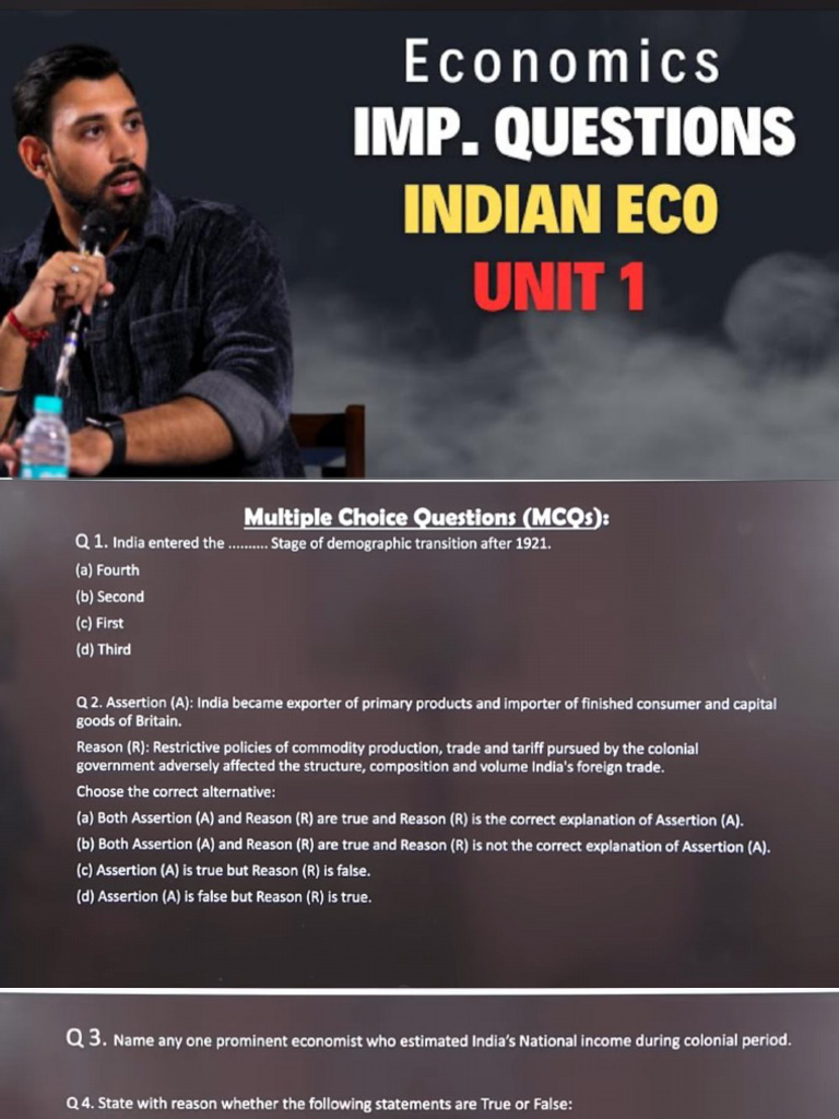 Economics Important Questions Indian Eco Unit 1 | PDF