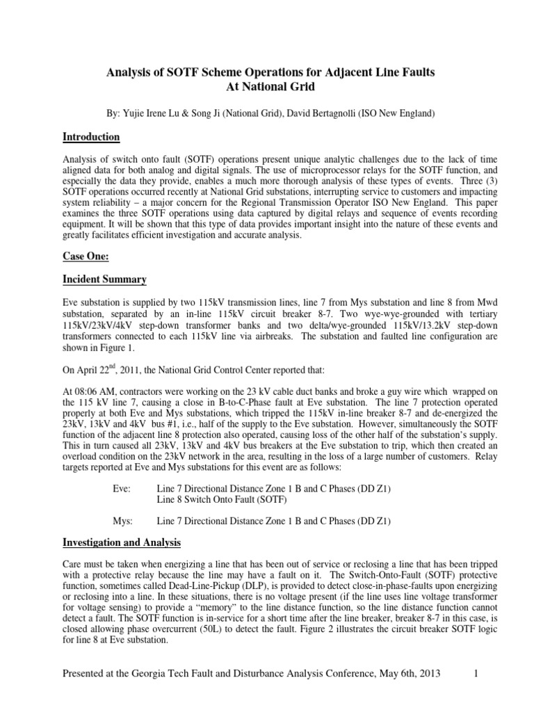 Analysis of Sotf Operations For Adjacent Line Faults at Ngrid | PDF ...
