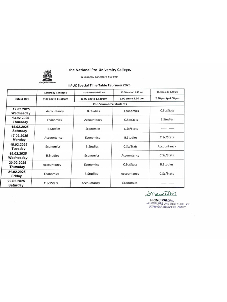 2 PUC Revision Time Table | PDF