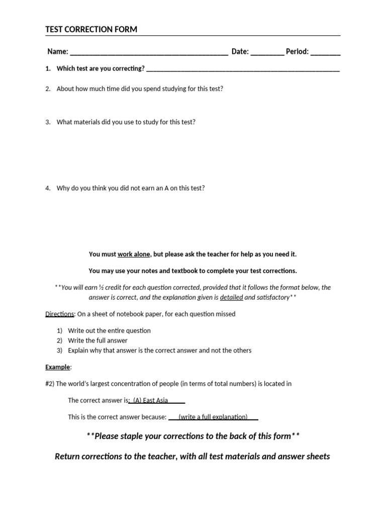 Test Corrections | PDF