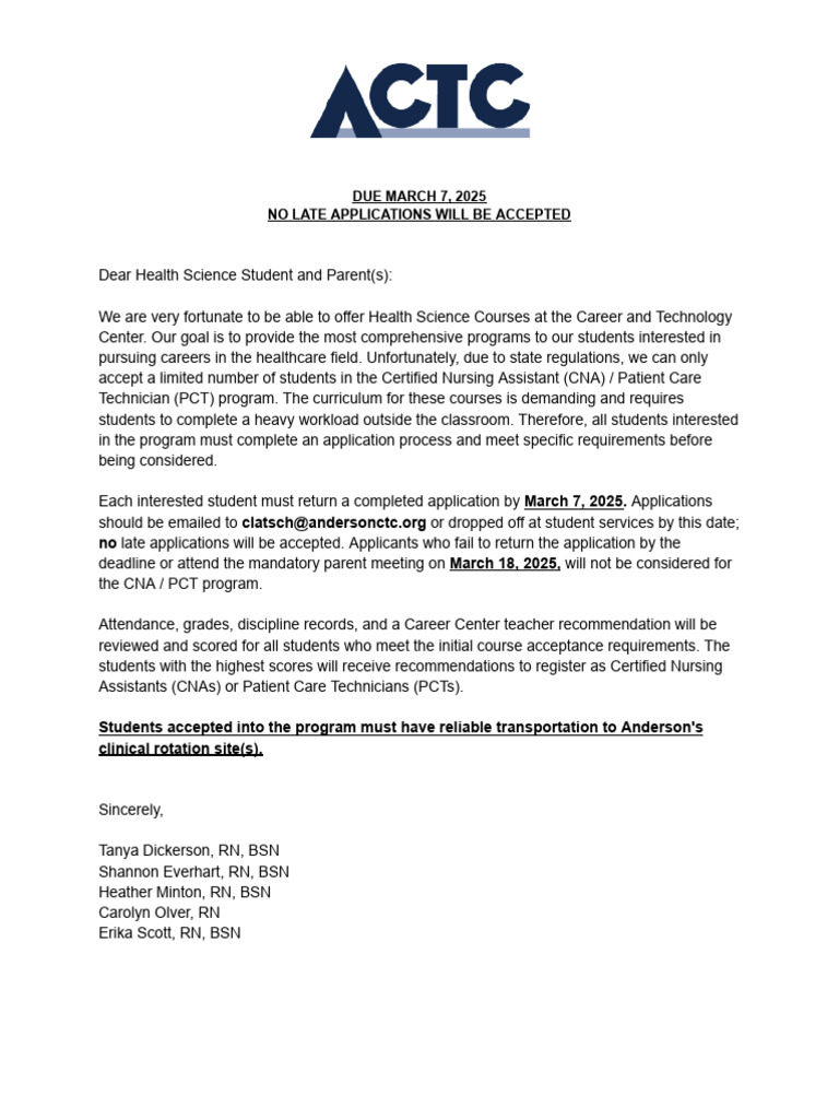 2025-26 CNA - PCT Application | PDF | Public Services | Health Care