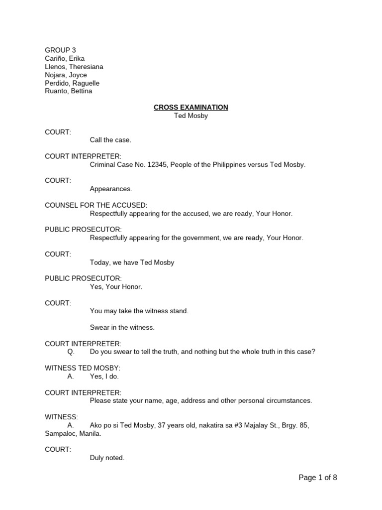 Court Cross Examination of Ted Mosby | PDF | Affidavit | Crimes
