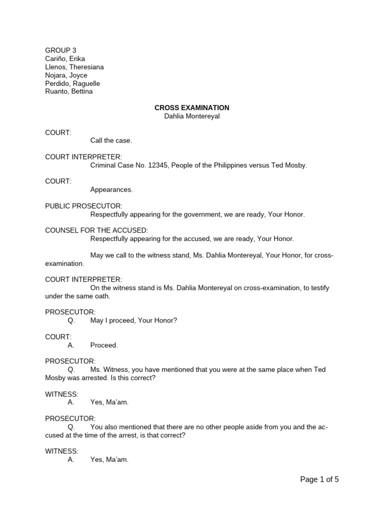 Dahlia Montereyal Cross Examination | PDF | Witness | Testimony