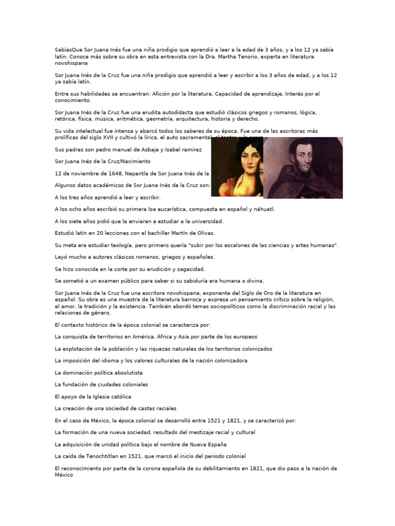 Sor Juana Inés | PDF | Nueva españa