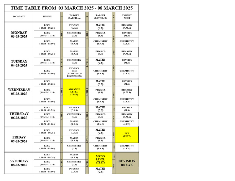 Target All Time Table 03.03 - 08.03 | PDF