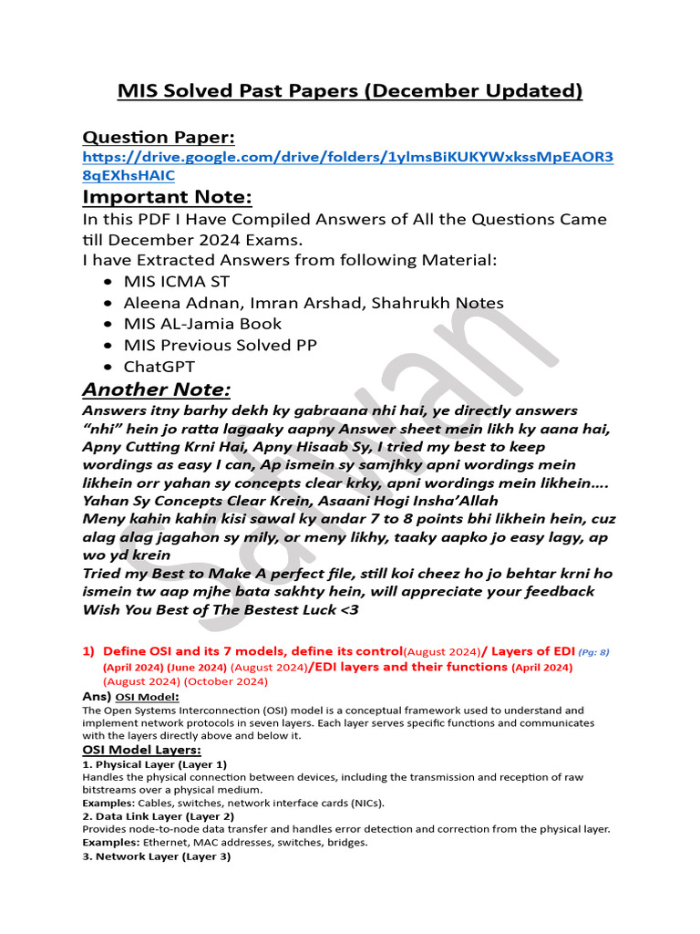 MIS SOLVED Past Papers-December Updated | PDF