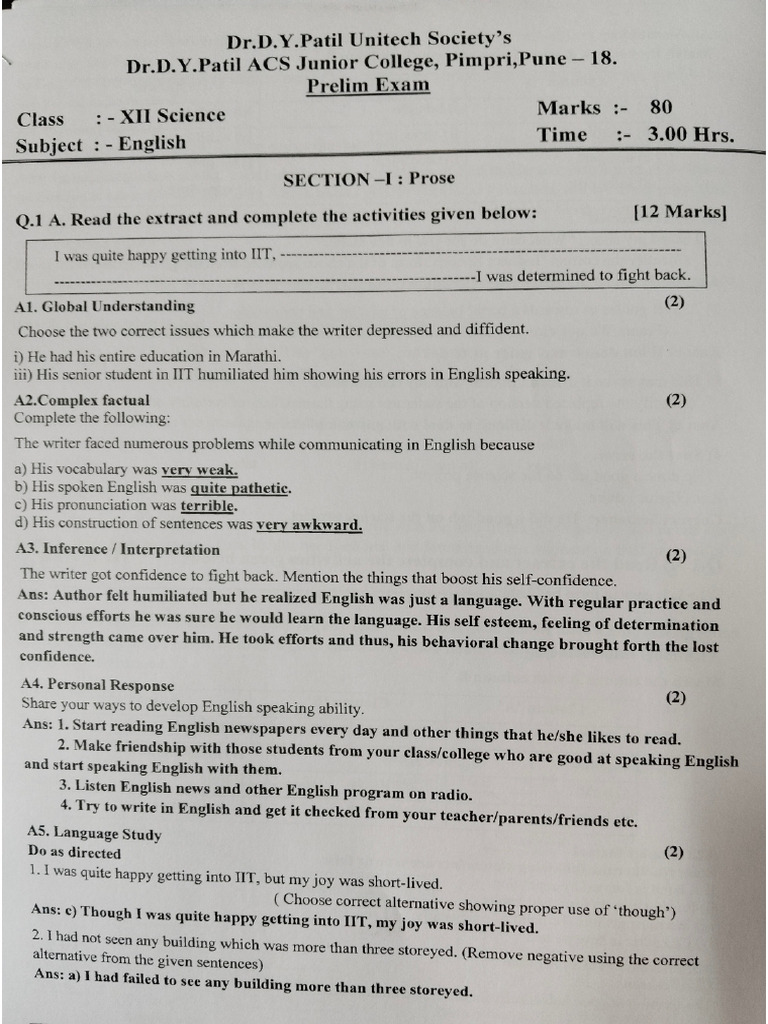 English Model Answer Paper | PDF