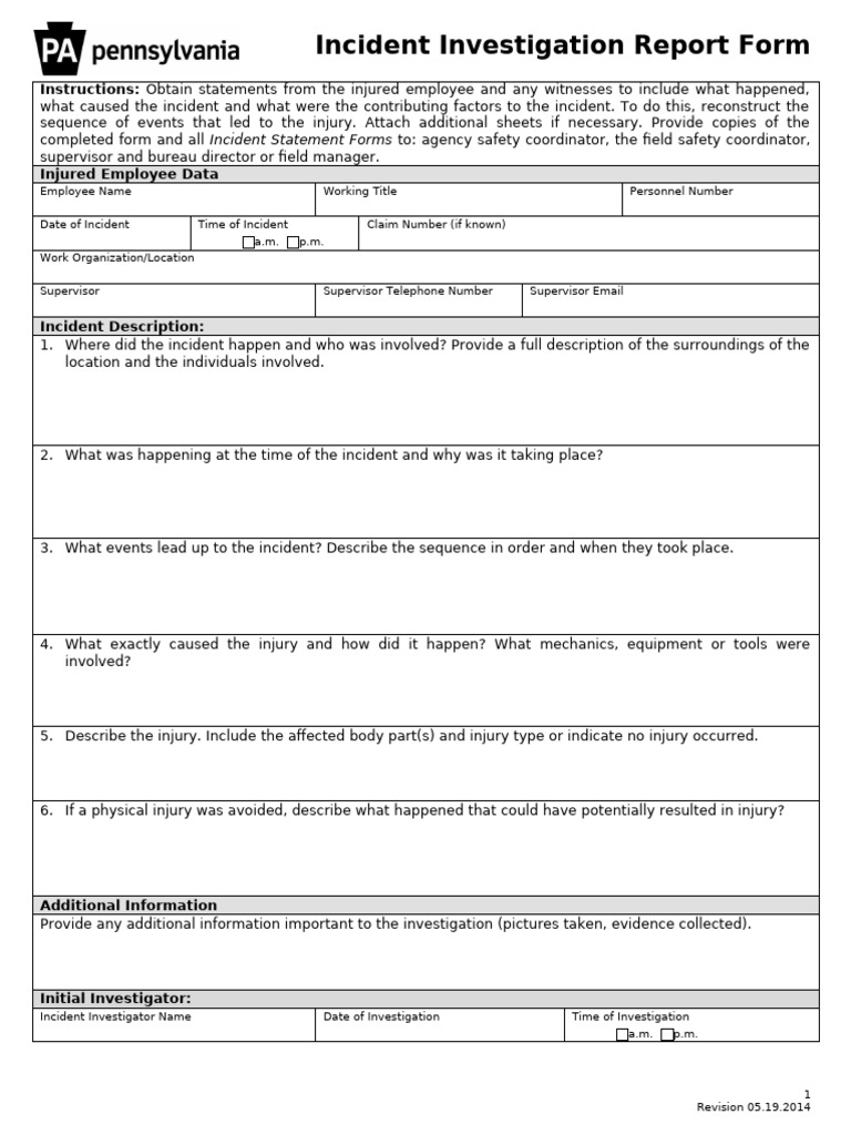 Incident Investigation Report Template | PDF | Personal Protective ...