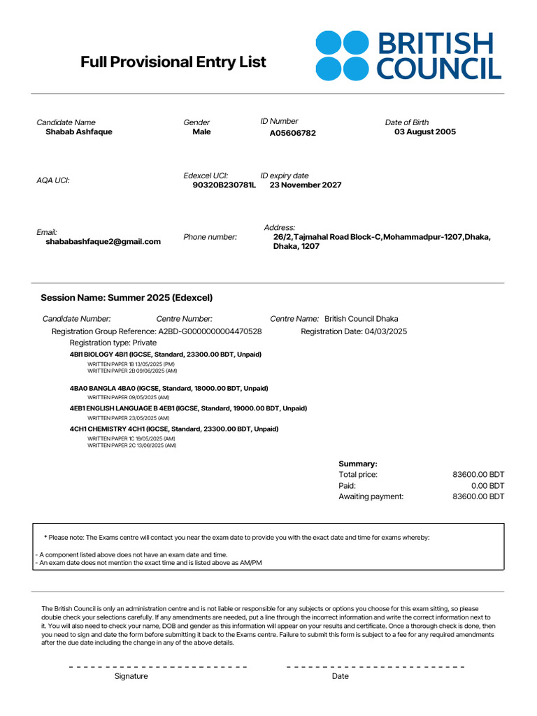 Summer 2025 IGCSE Registration Summary | PDF
