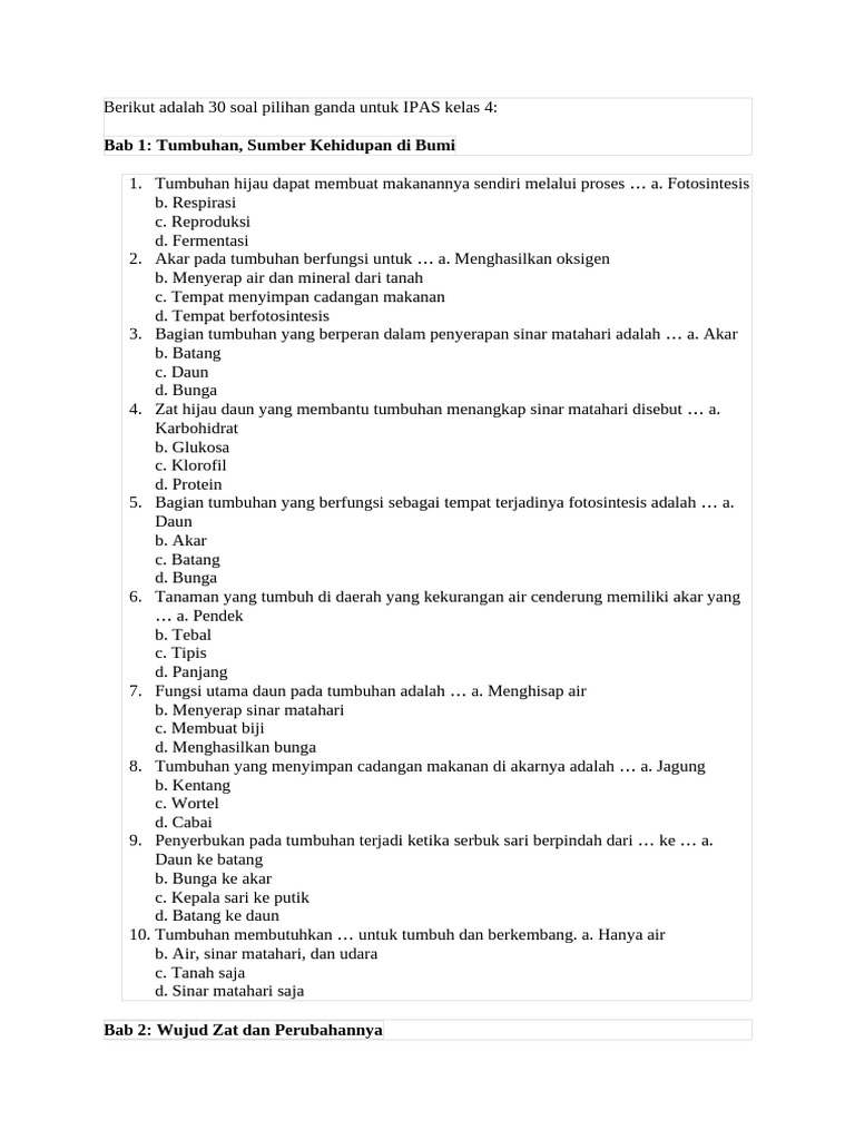 Soal Sts IPAS Kelas 4 | PDF