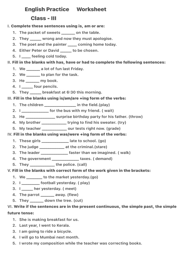 English Practice Worksheet | PDF