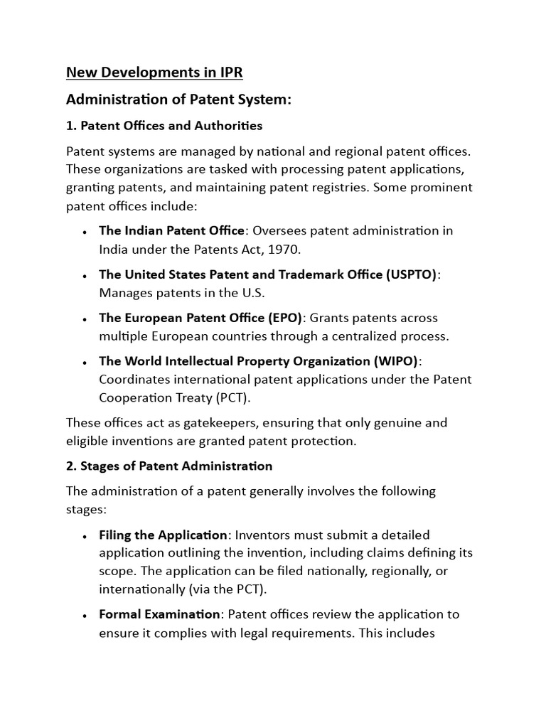 New Developments in IPR-Unit-V | PDF | Patent Application | Patent