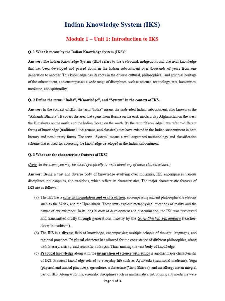IKS - Notes - Module 1 - Units 1&2 | PDF | Knowledge | Dharma