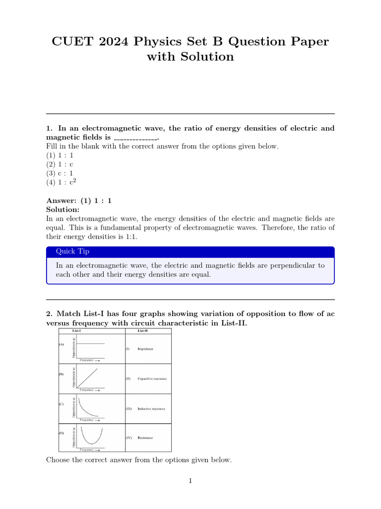 CUET Physics Set B CD | PDF | Waves | Electromagnetic Spectrum