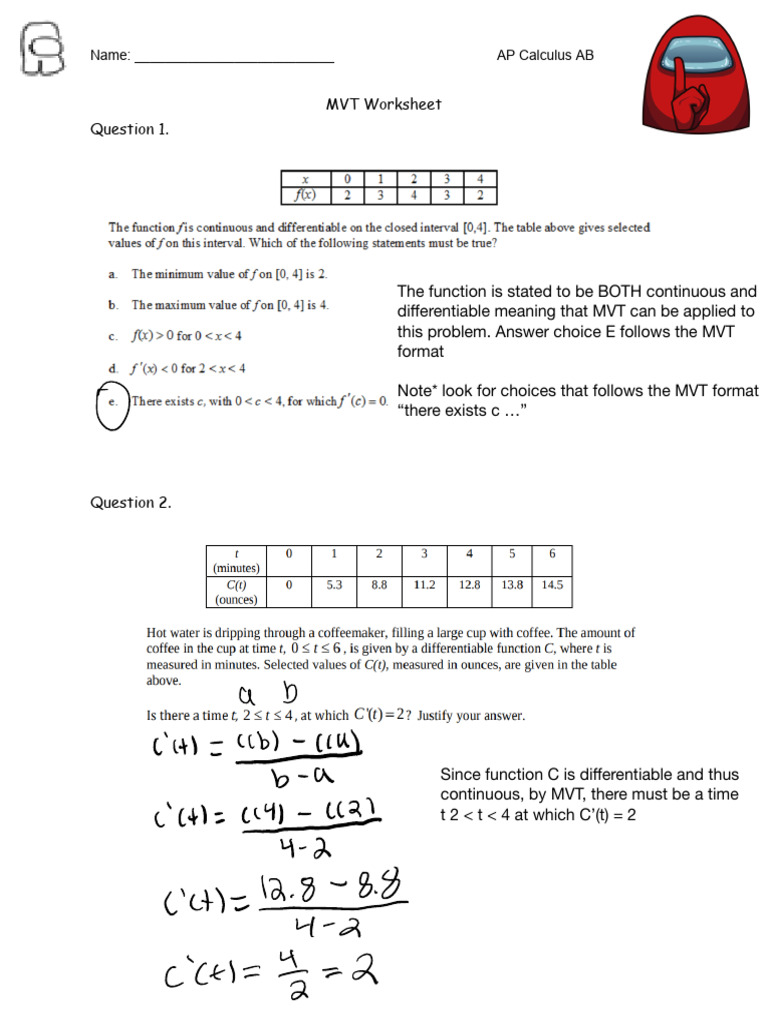 MVT Worksheet Oscar | PDF