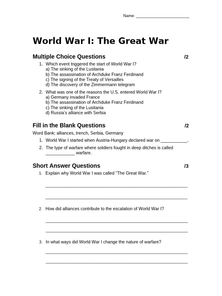 WW1 video questions | PDF | World War I | German Empire