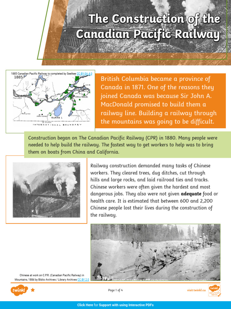 The History of The Canadian Pacific Railroad Differentiated Reading ...