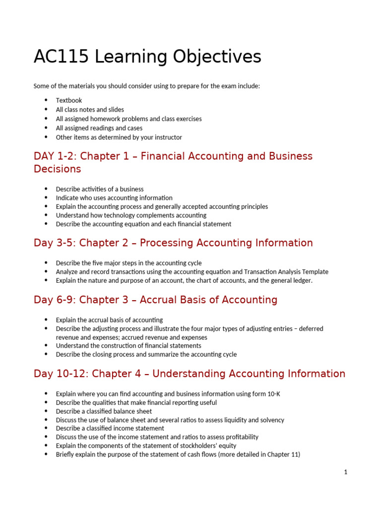 AC115 Learning Objectives Midterm | PDF